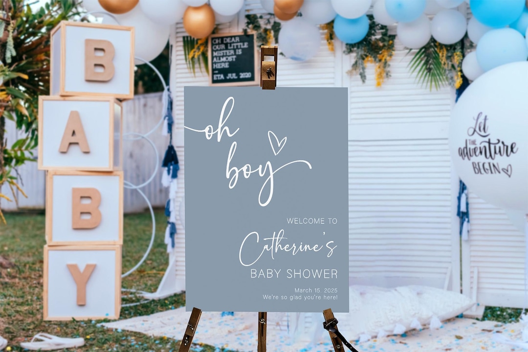 Oh Boy Baby Shower Welcome Sign, Blue Baby Shower Sign, Boy Baby Shower Decorations, Boy Baby ...