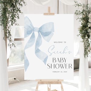 Blue Bow Welcome Sign, Blue Bow Baby Shower Welcome Sign, Bow Baby Boy ...