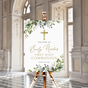 First Holy Communion Welcome Sign, Greenery First Communion Welcome ...
