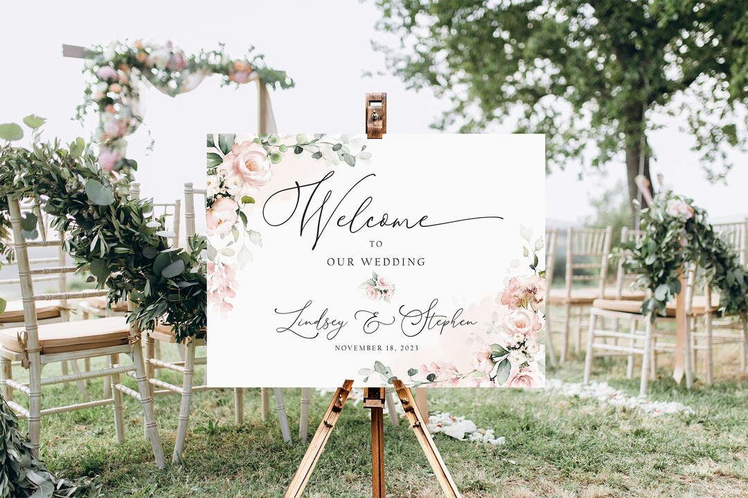 Floral Wedding Welcome Sign, Blush Pink Floral Wedding Sign, Floral ...