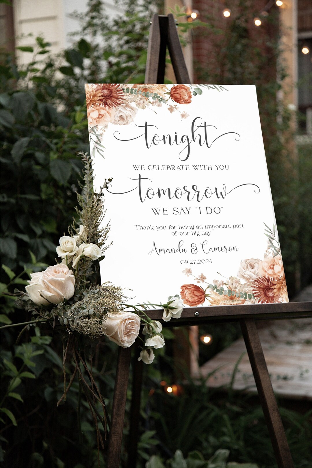Fall Rehearsal Dinner Sign, Wedding Rehearsal Welcome Sign, the Night ...