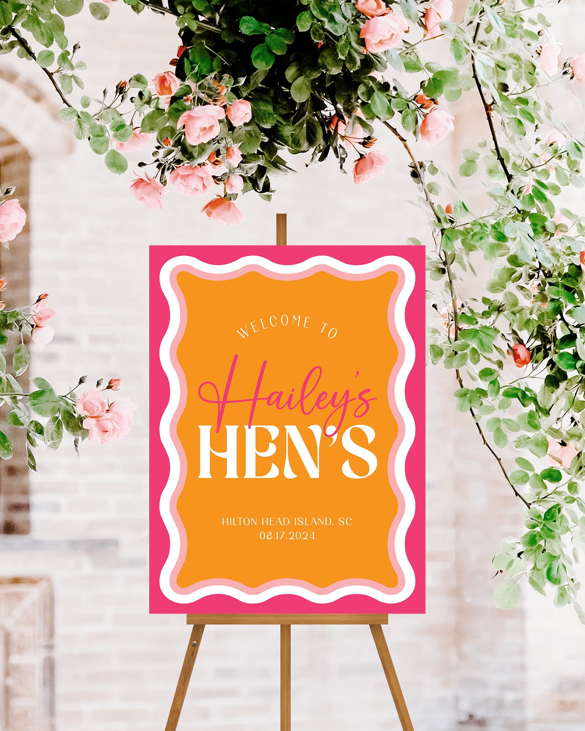 Hen Party Welcome Sign, Orange and Pink Hen Party Sign, Bachelorette ...