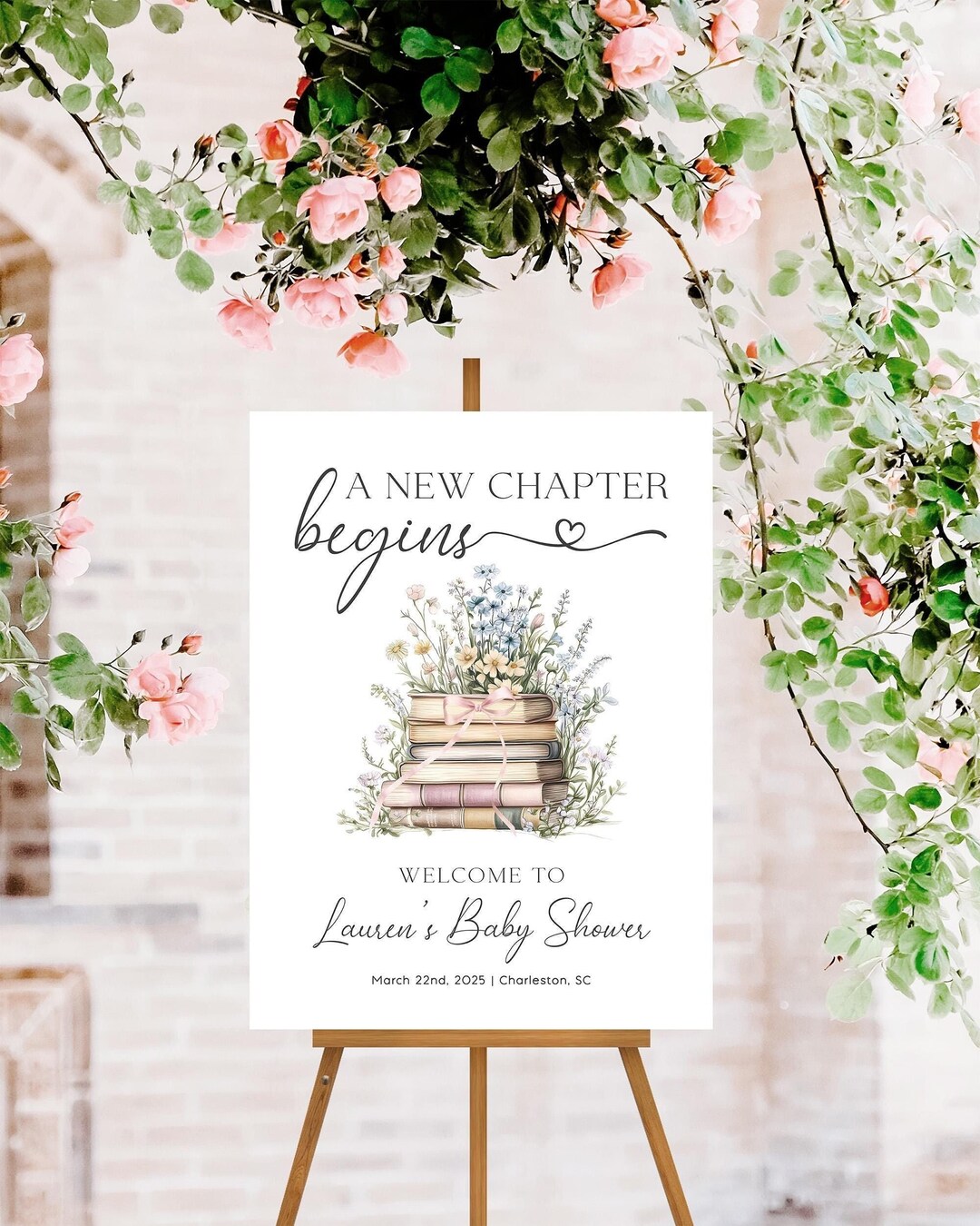 A New Chapter Begins Baby Shower Welcome Sign Girl, Storybook Baby Shower Sign, Girl Baby Shower ...