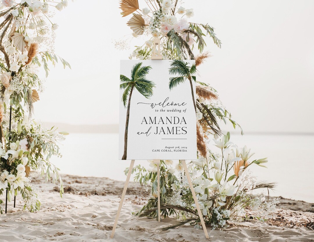 Palm Tree Welcome Sign Wedding, Tropical Wedding Welcome Sign, Beach ...