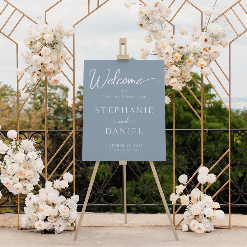 Dusty Blue Welcome Sign Minimalist Wedding Sign Dusty Blue - Etsy