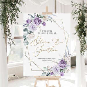 Lavender Wedding Welcome Sign Printed, Lilac Floral Wedding Welcome ...