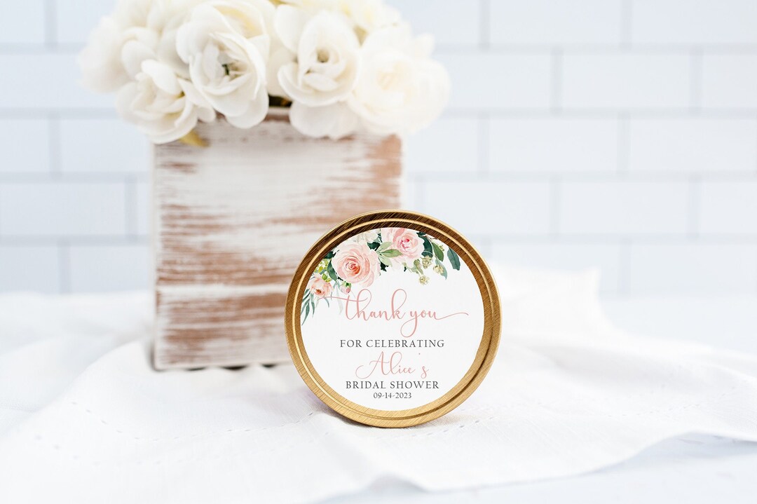 Pink Bridal Shower Favor Stickers, Blush Bridal Shower Favor Tags ...
