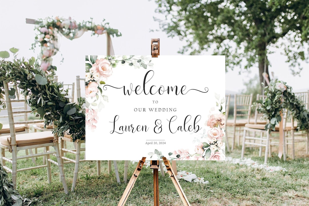 Blush Pink Floral Wedding Welcome Sign, Floral Wedding Sign, Floral ...