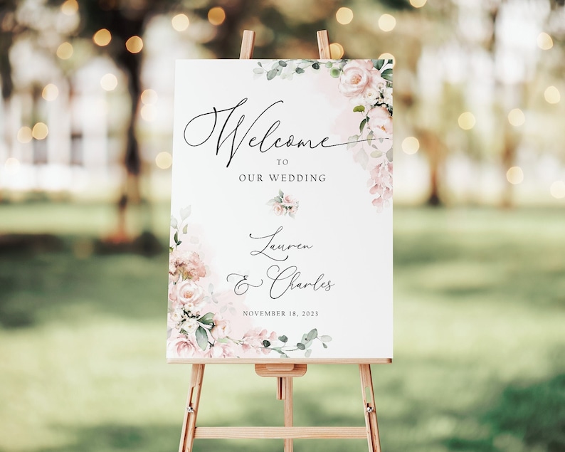 Wedding Welcome Sign Blush Pink Welcome Sign Pink Floral - Etsy