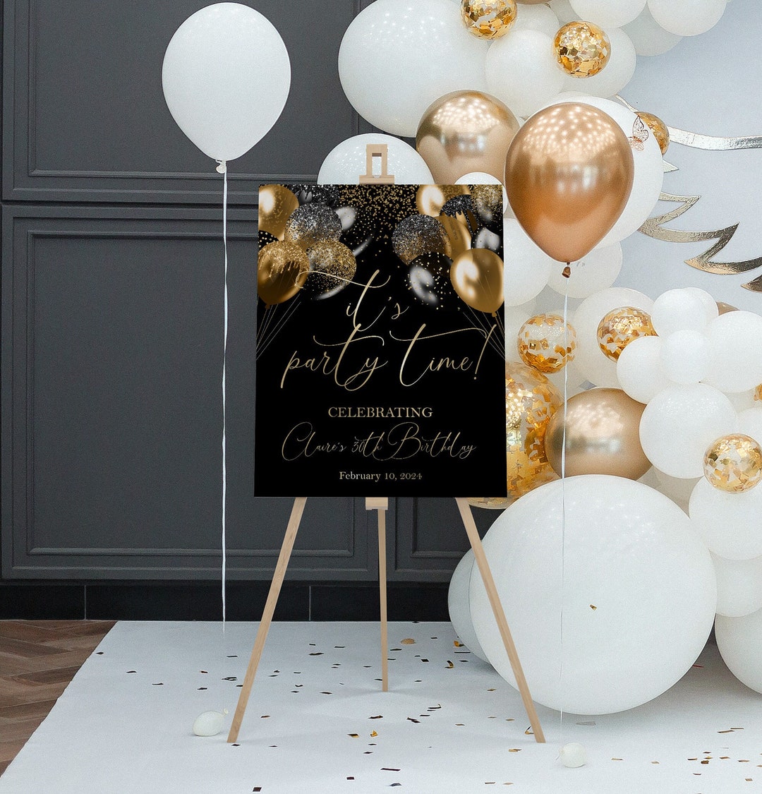 Birthday Welcome Sign, Black and Gold Birthday Sign for Easel, Custom ...