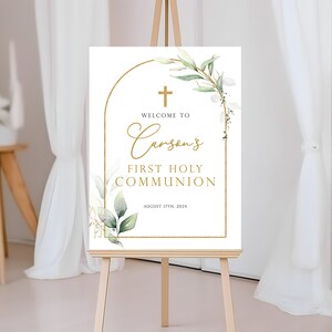 Greenery First Communion Welcome Sign, Personalized First Holy ...