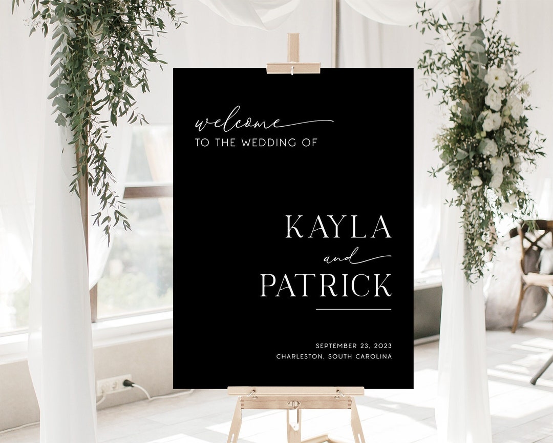 Black Wedding Welcome Sign, Custom Wedding Sign, Minimalist Welcome ...