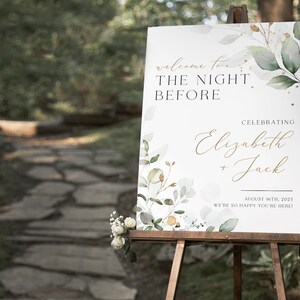 The Night Before Sign, Rehearsal Dinner Sign, Greenery Welcome Sign ...