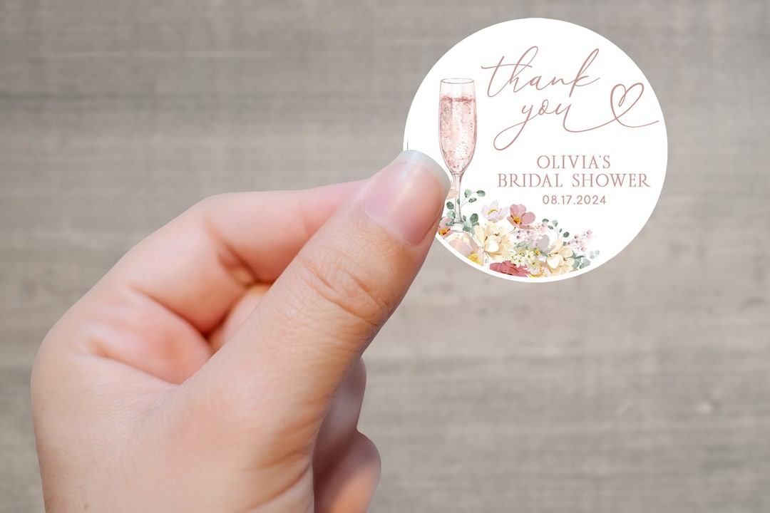 Petals and Prosecco Bridal Shower Stickers, Bridal Shower Thank You ...
