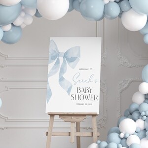 Blue Bow Welcome Sign, Blue Bow Baby Shower Welcome Sign, Bow Baby Boy ...