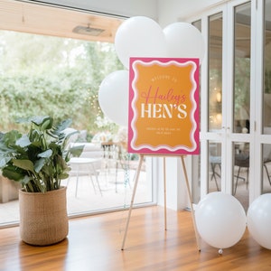 Hen Party Welcome Sign, Orange and Pink Hen Party Sign, Bachelorette ...