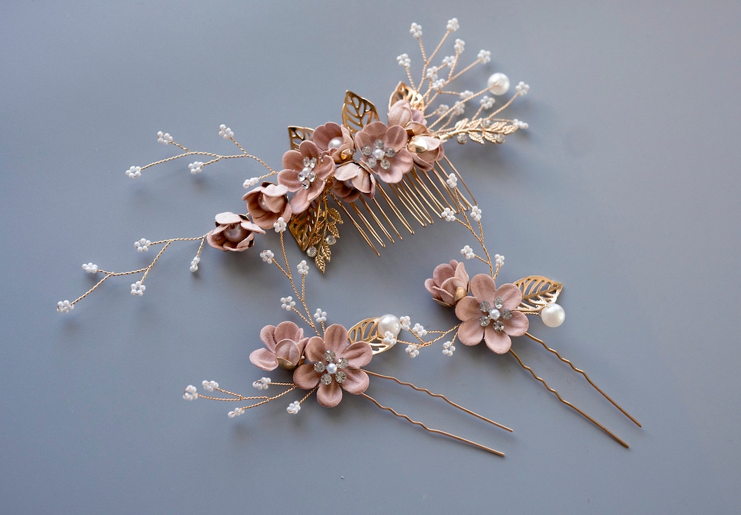 Dusty Rose Wedding Hair Comb Rhinestone Wedding Hair Comb Hair Comb ...