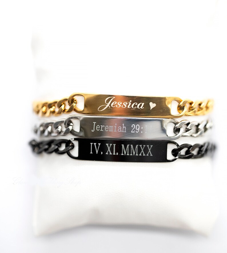 Id Bracelet Custom Name Bracelets Silver Engraved Name - Etsy