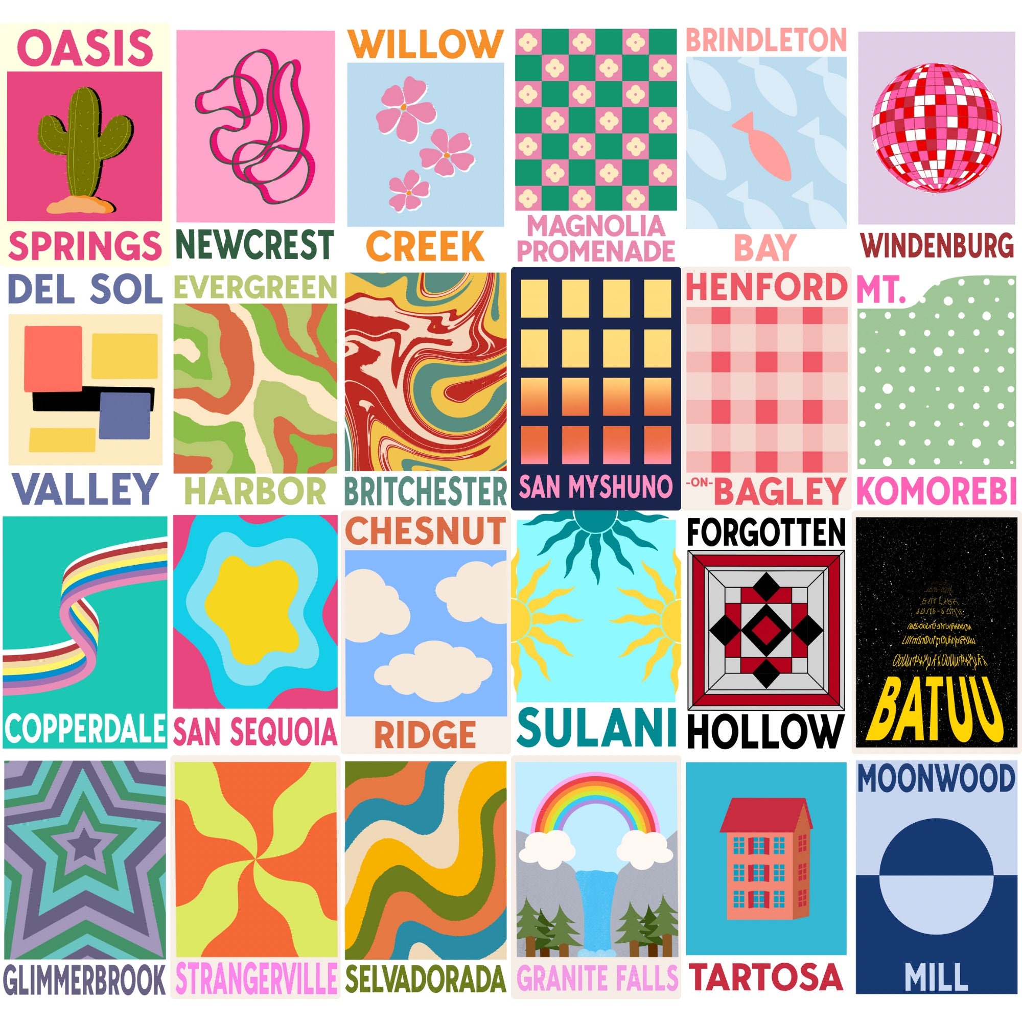 Set of 24 Digital Art Prints Sims Worlds Trendy Travel Prints Gift Sims ...