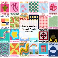Set of 6 Art Prints Sims Worlds Trendy Travel Prints Gift Sims 4 Merch ...