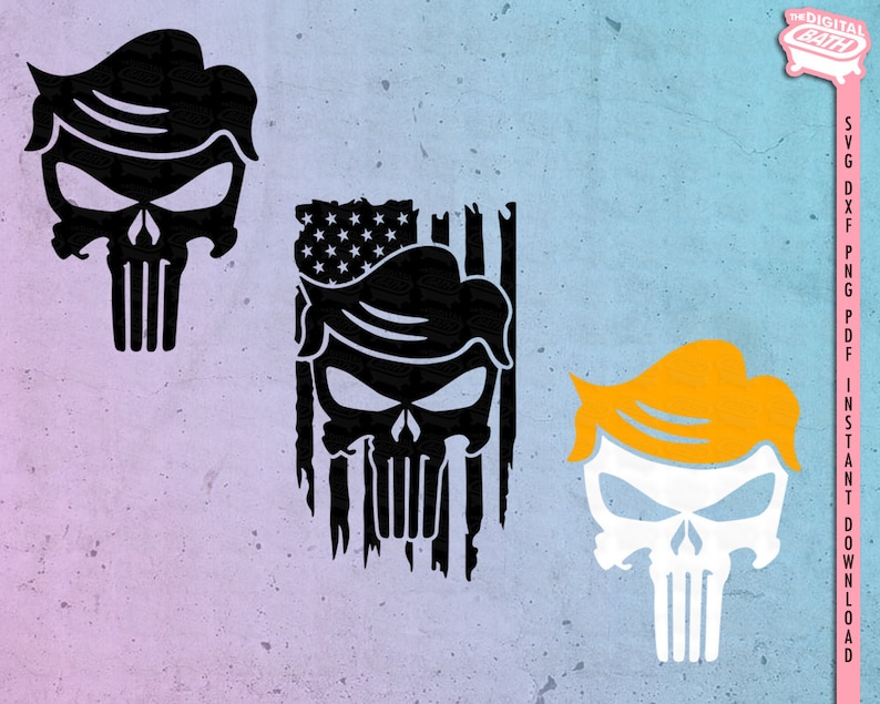 Trump, Trump Svg, Punisher Face MAGA Logo, Skull, Hair, Vector, Car ...