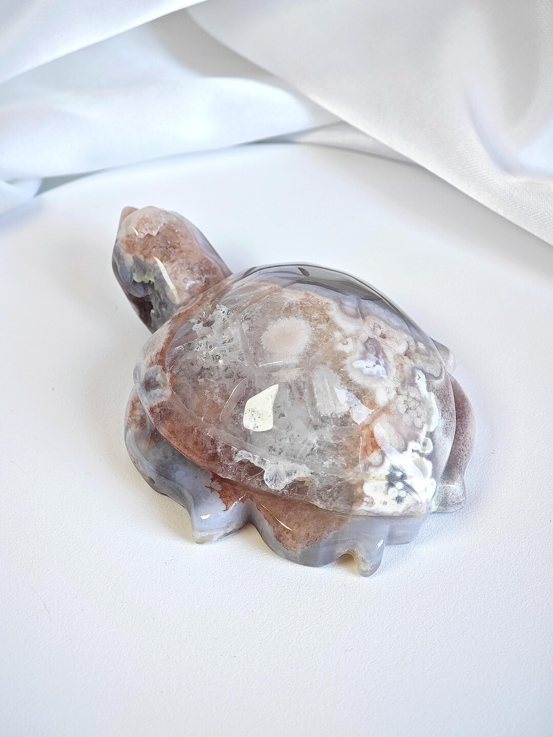 Pink Amethyst Flower Agate Sea Turtle | Hand Carved Sea Turtle Crystal ...