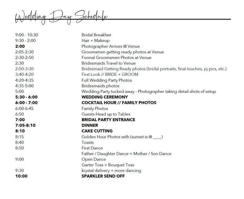 Wedding Day Schedule _ Template - Etsy