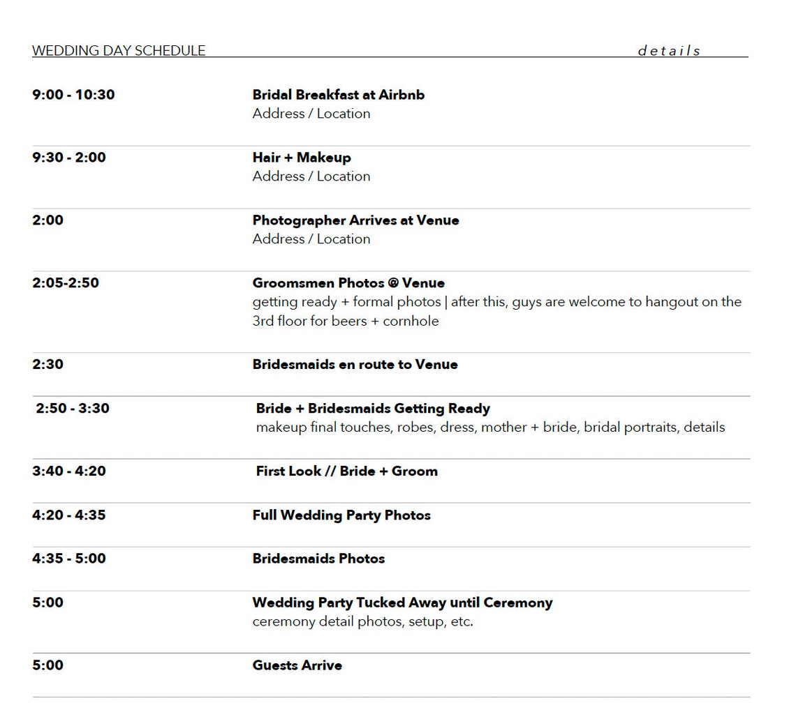 Wedding Day Schedule _ Template - Etsy