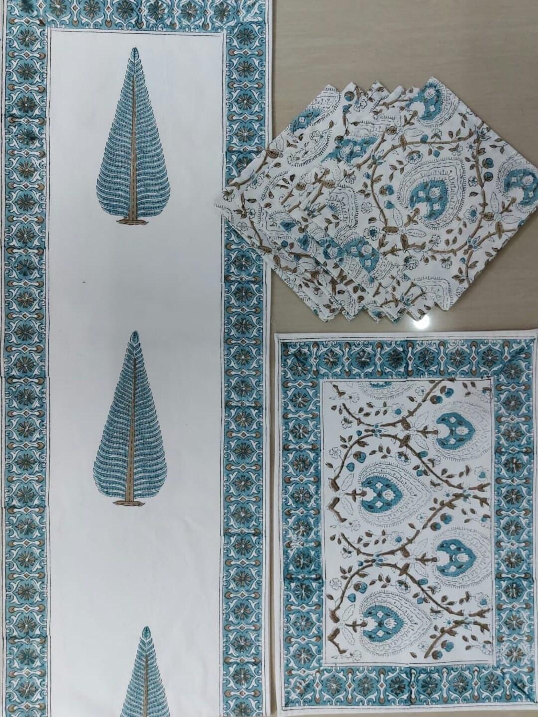 Hand Block Set Pure Hand Block Runner, Mets and Napkins - Etsy