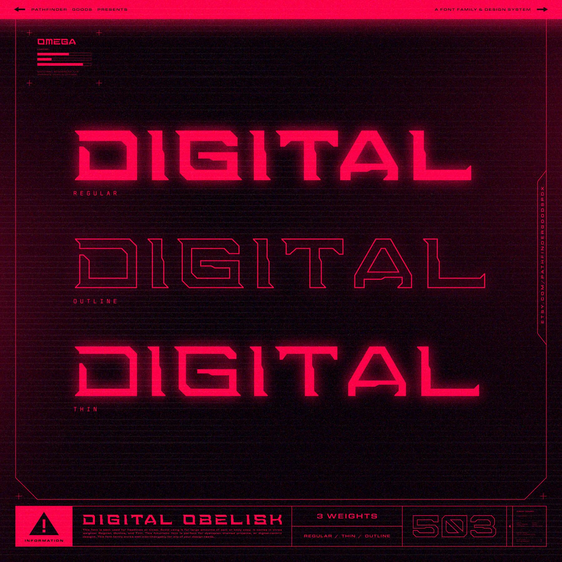 Digital Obelisk – Cyberpunk Futuristic Font – Pathfinder Goods PDX - Etsy
