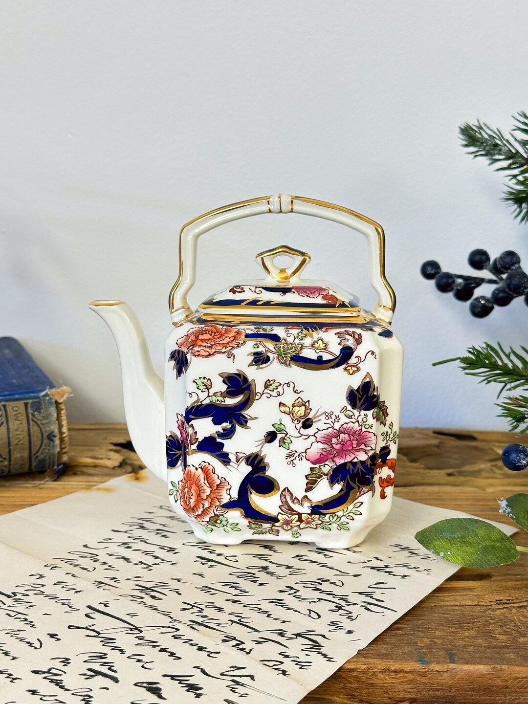 Vintage Masons Mandalay Teapot: Blue Floral China, Small Teapot - Etsy