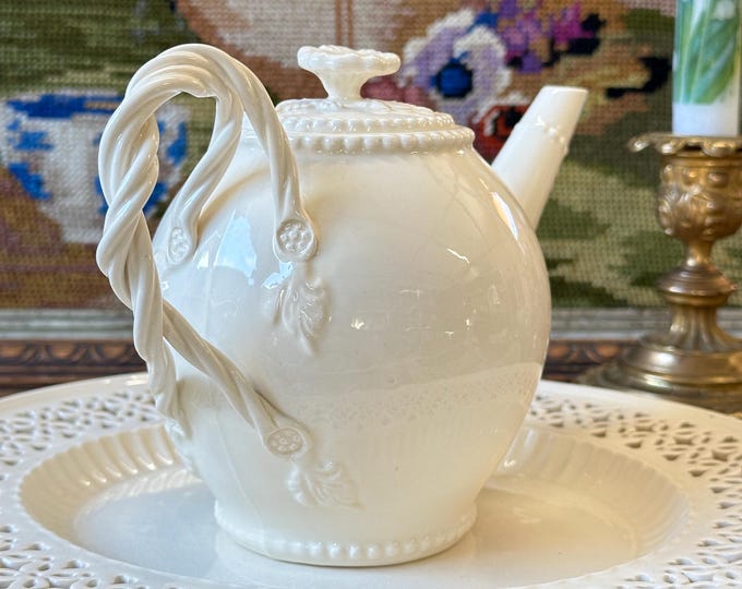 English Royal Creamware Clasical Small White Teapot With Twisted Handle ...