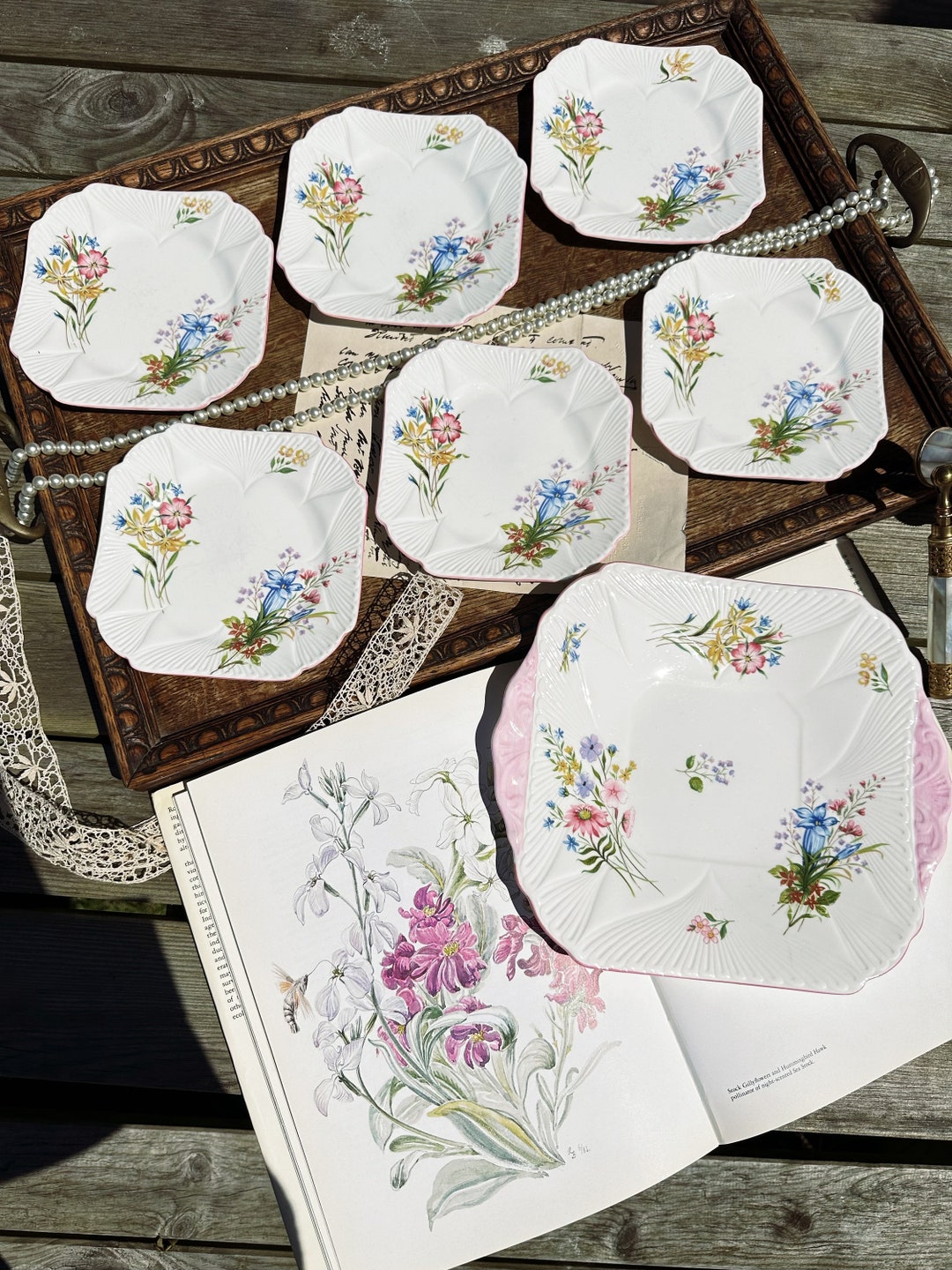 Vintage Shelley Pink Wild Flowers Tea Plates - Etsy