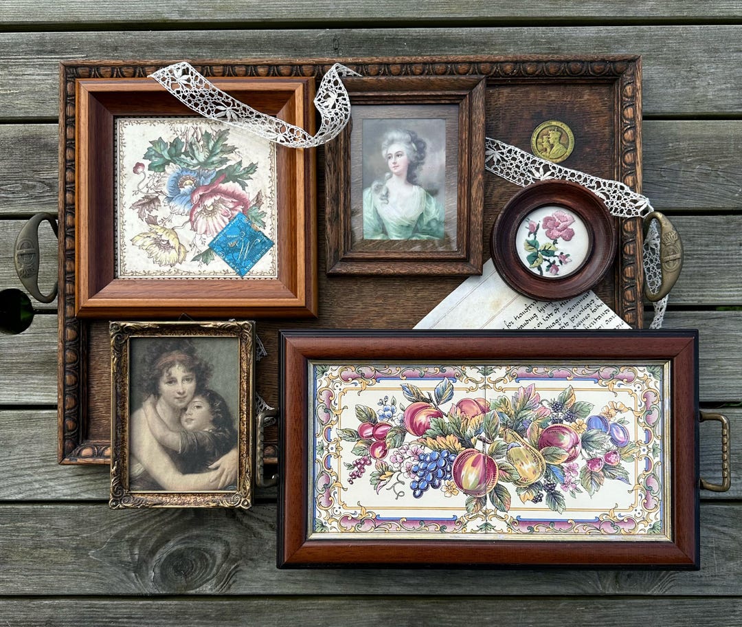 Vintage Tilecraft Tea Tray With Brass Handles Flower & Fruit Tiles ...