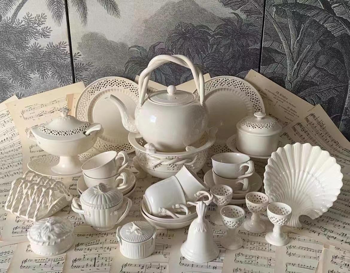 English Royal Creamware Clasical Small White Teapot With Twisted Handle ...