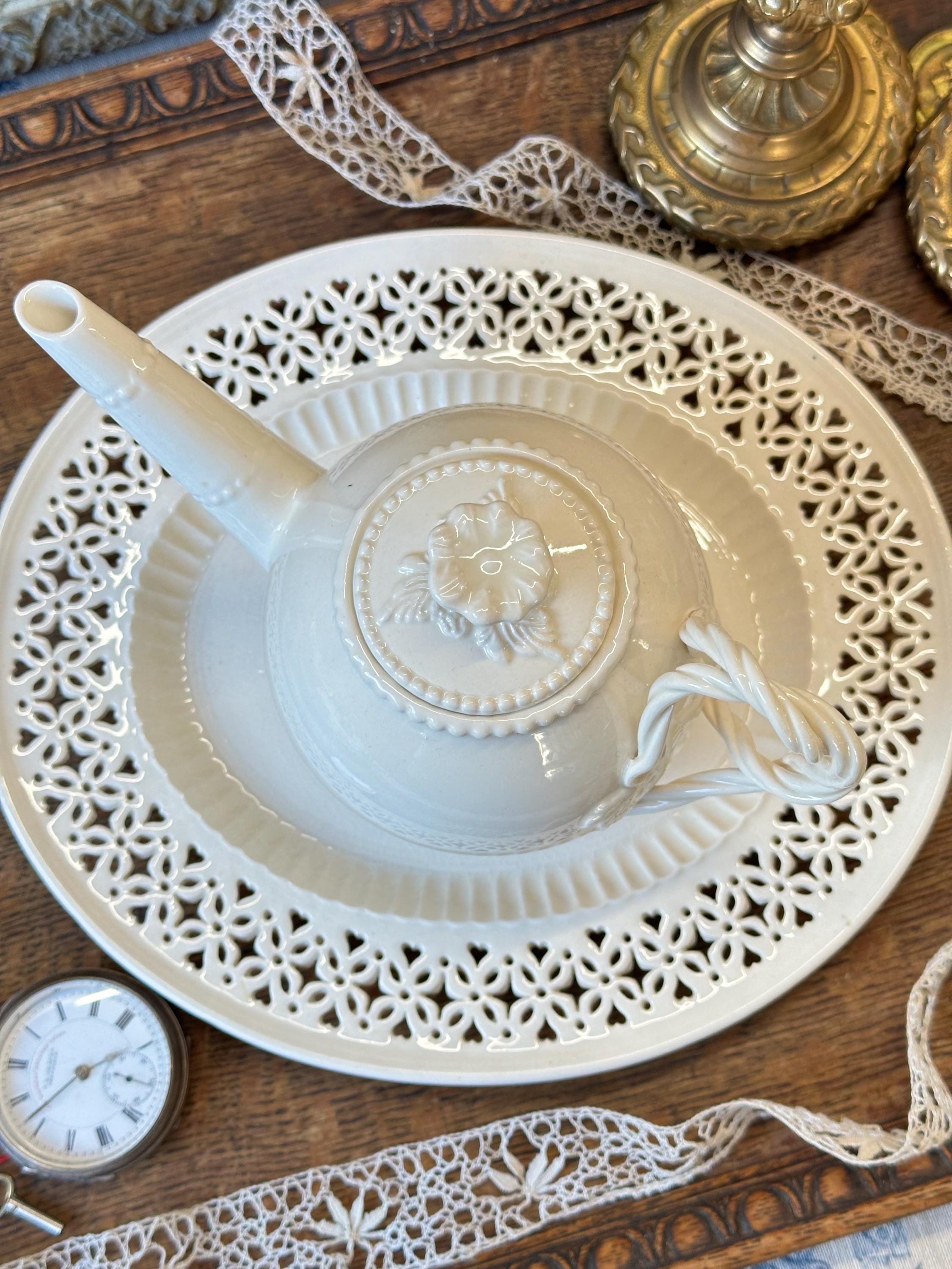 English Royal Creamware Clasical Small White Teapot With Twisted Handle ...