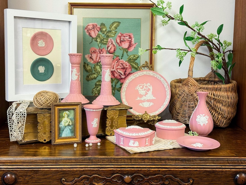 Wedgwood Pink Jasperware Collections, Trinket Box, Trinket Dish, Candle ...