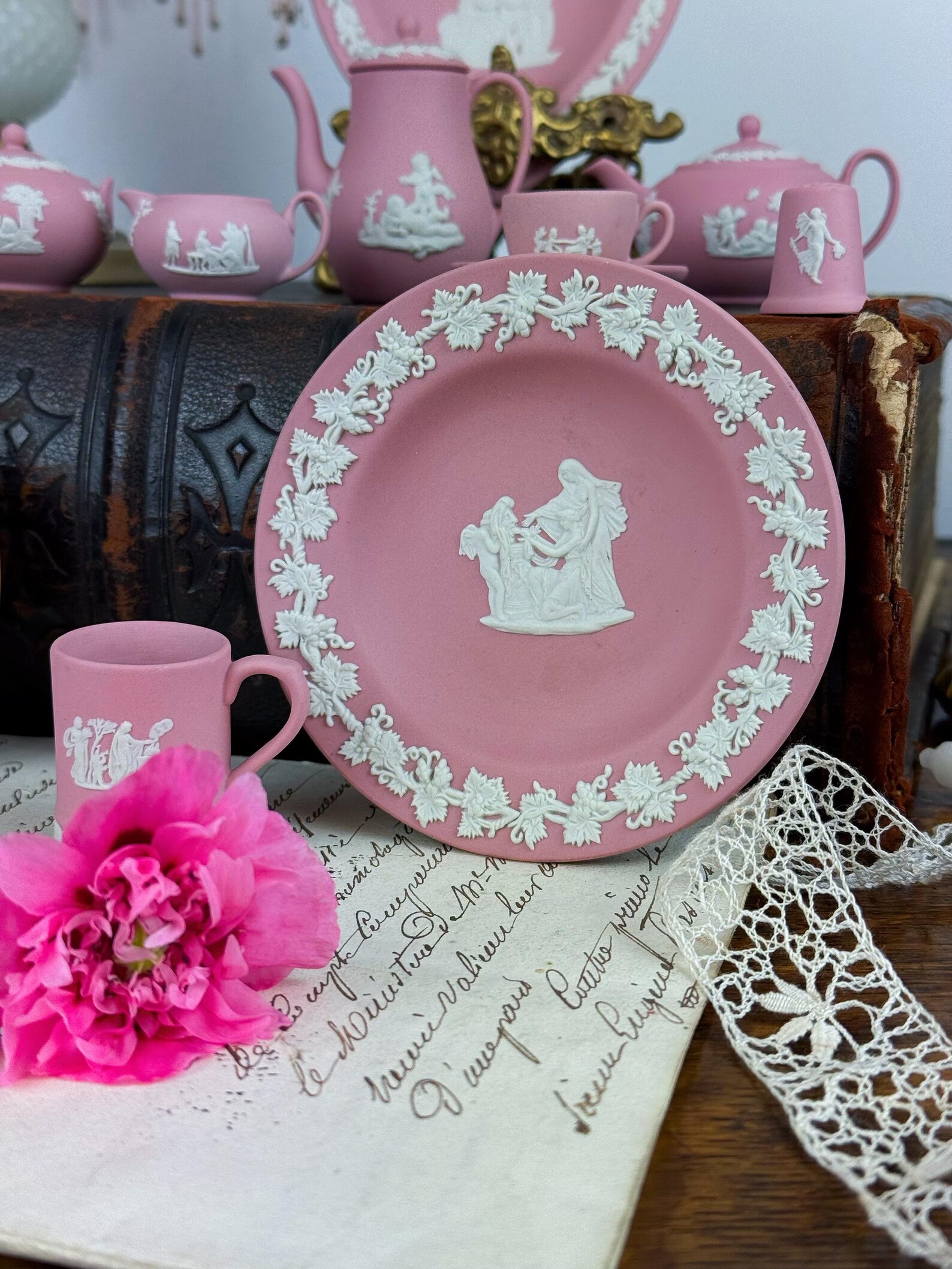 Rare Wedgwood Pink Jasperware Miniature Tea Set: Collectible Vintage ...