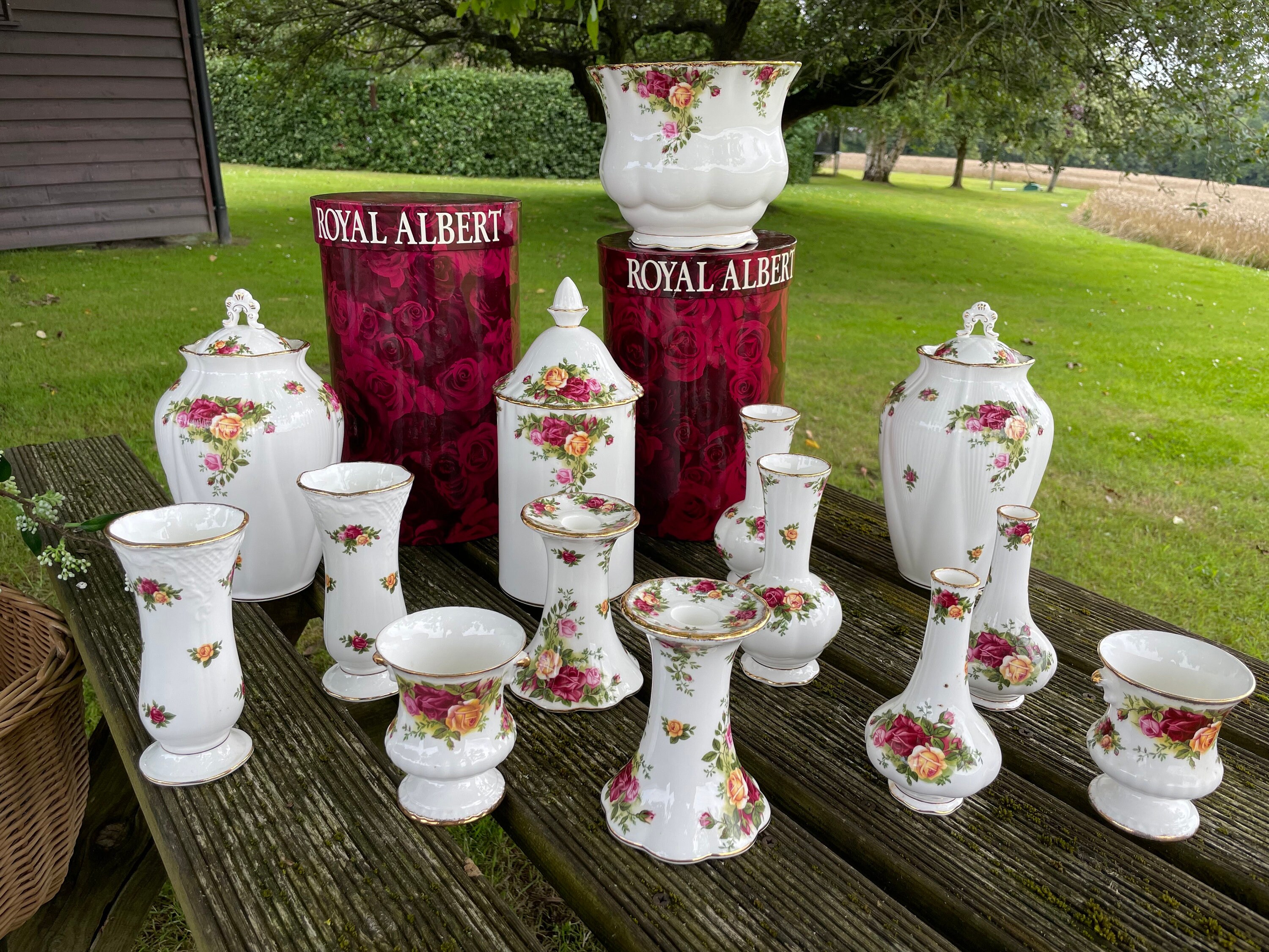 Royal Albert Old Country Rose Candle Stick Holders Perfect Original Box ...