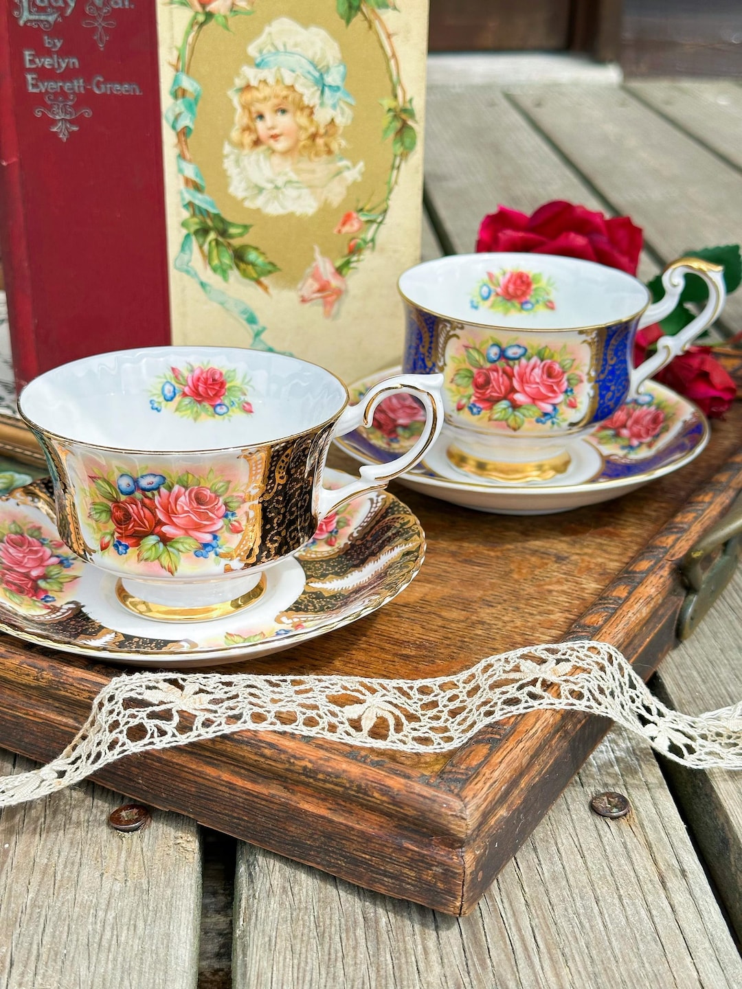 Paragon Red Rose Tea Cup and Saucer: Gold Gilt Footed China - Etsy