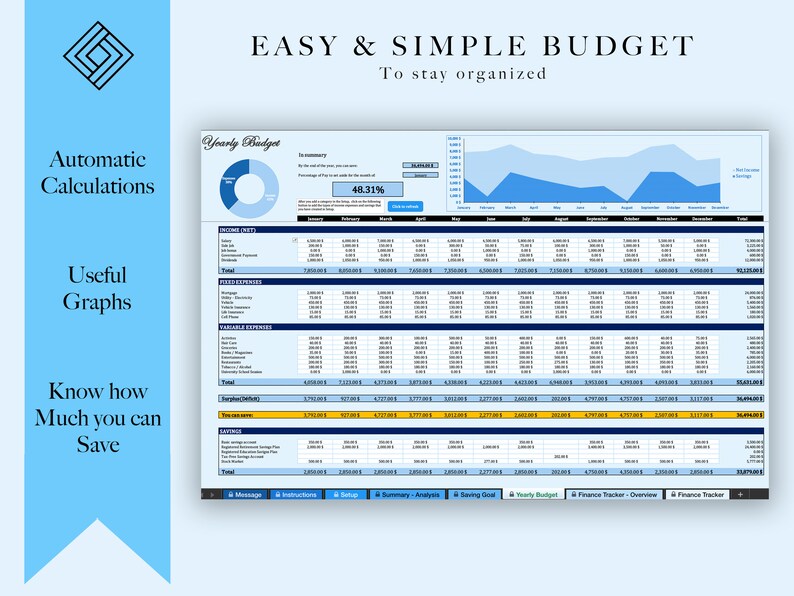 Budget Spreadsheet | Excel Budget Template | Customizable Categories ...