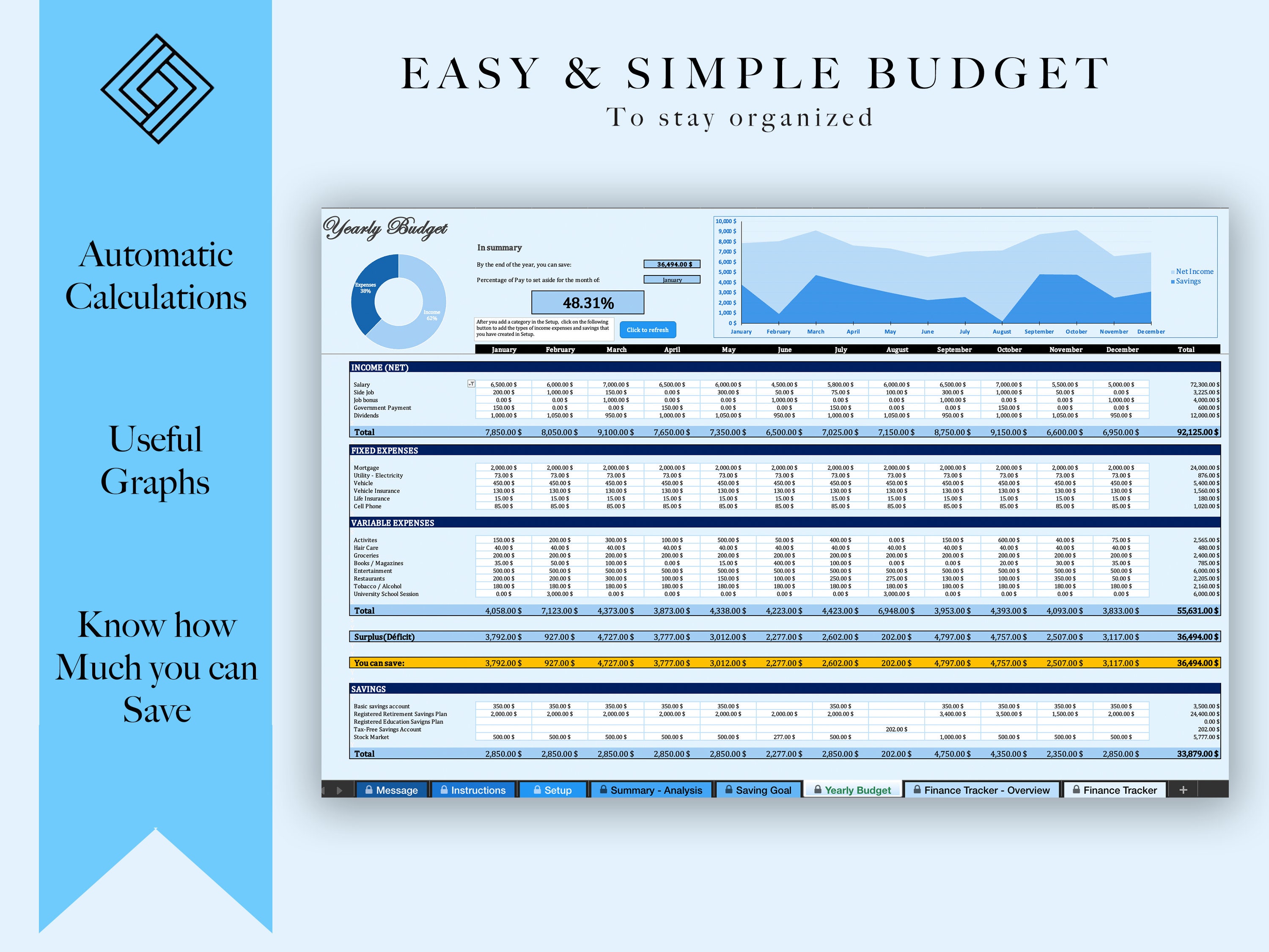 Budget Spreadsheet | Excel Budget Template | Customizable Categories ...