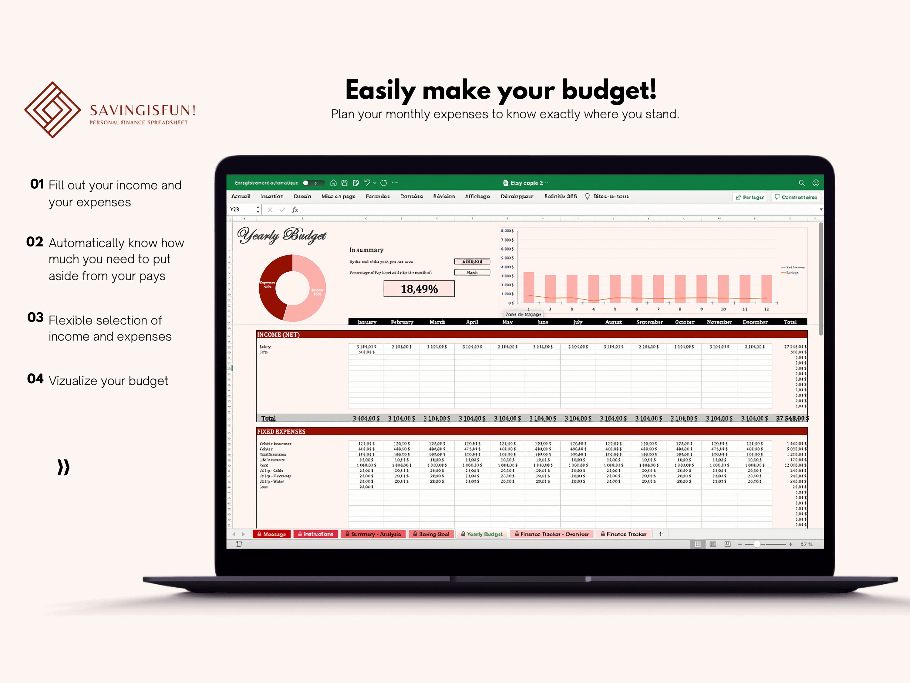 Annual Budget Excel Spreadsheet | Monthly Budget Template | Expense ...