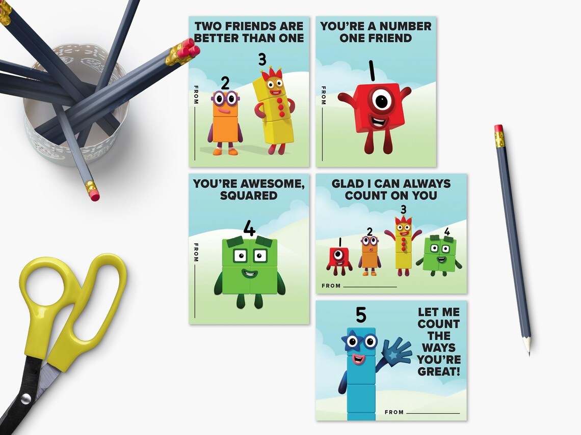 Numberblocks Printable Valentines for Kids School Classroom Girl Boy ...