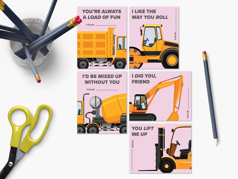 Construction Digger Machines Printable Valentines for Kids School ...