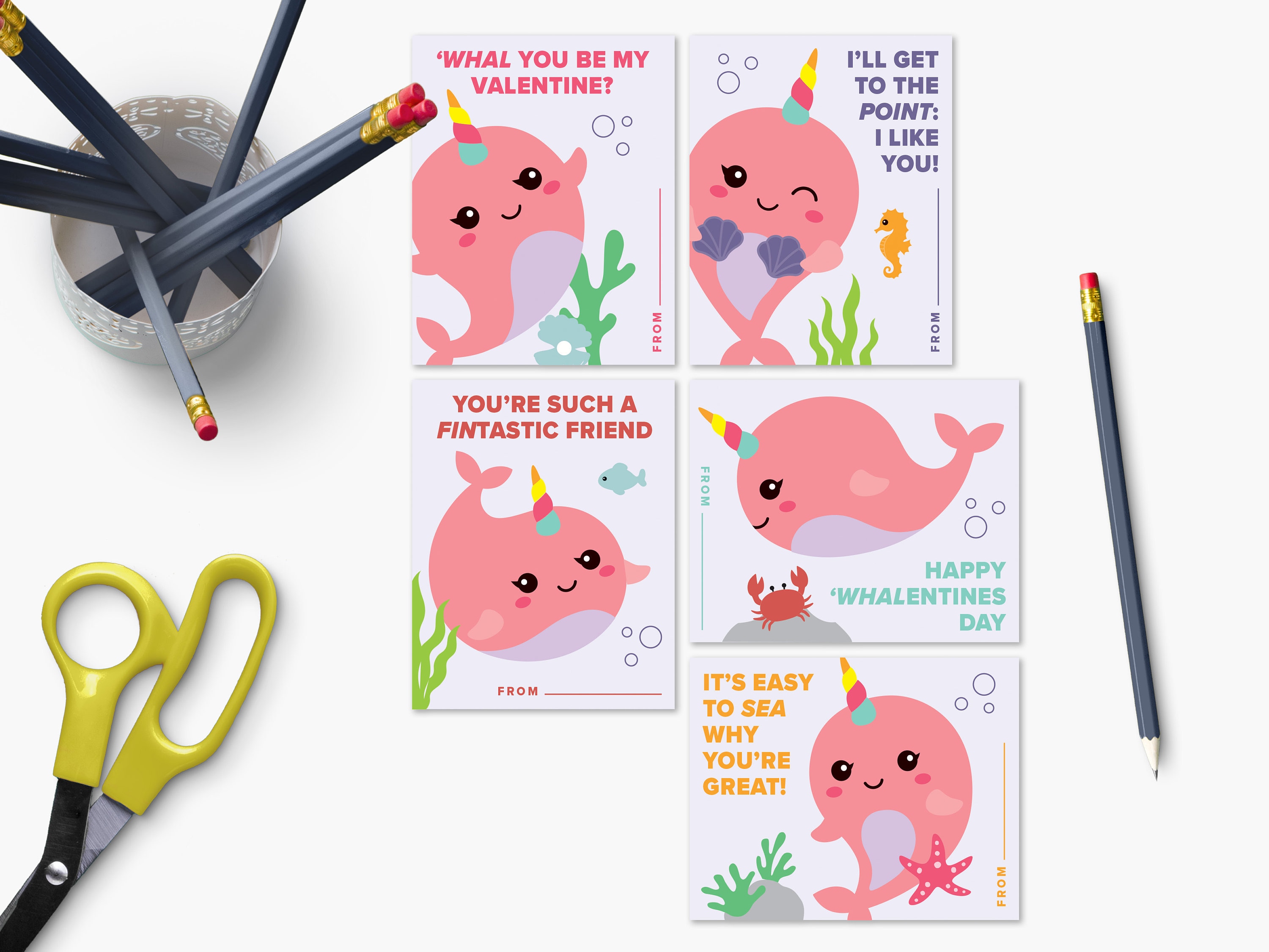 Narwhal Printable Valentines for Kids School Classroom Girl Boy Cards ...