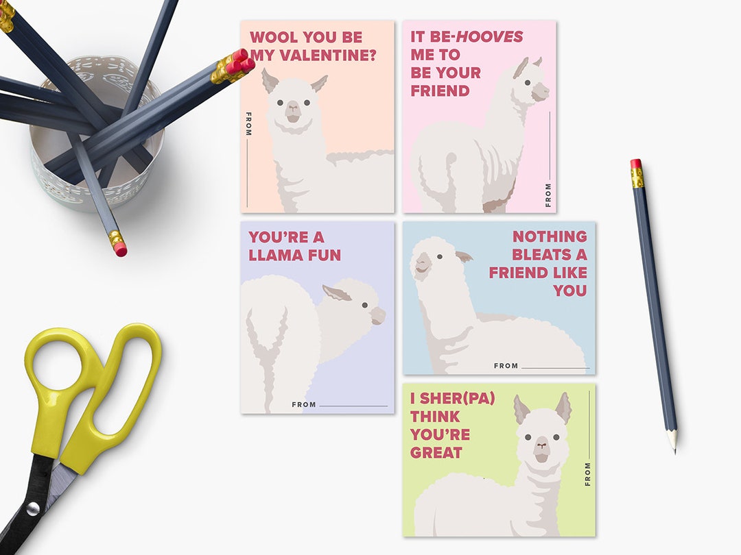Llama Alpaca Printable Valentines for Kids School Classroom Girl Boy ...