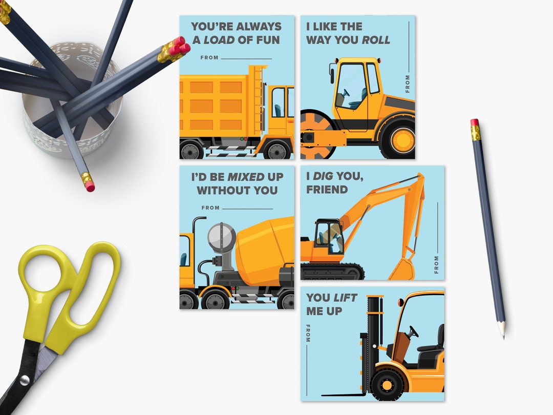 Construction Digger Machines Printable Valentines for Kids School ...