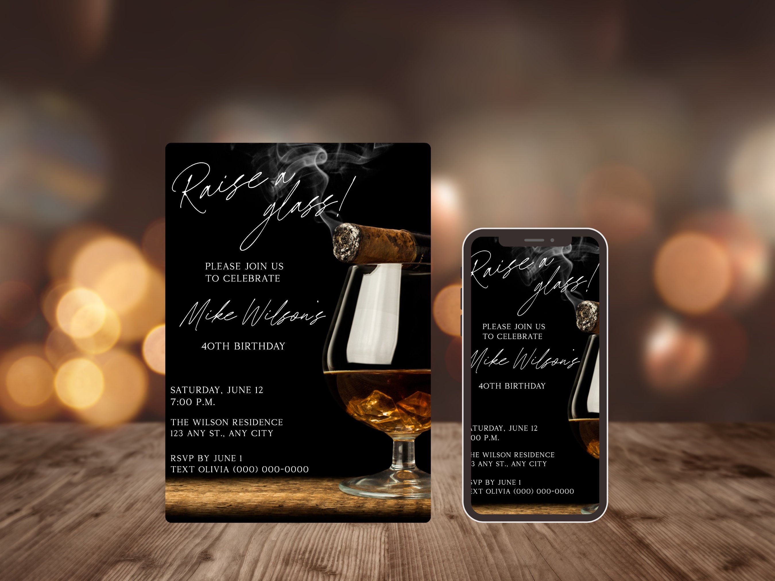 Whiskey & Cigars Birthday Invitation Template: Bourbon Retirement Party ...