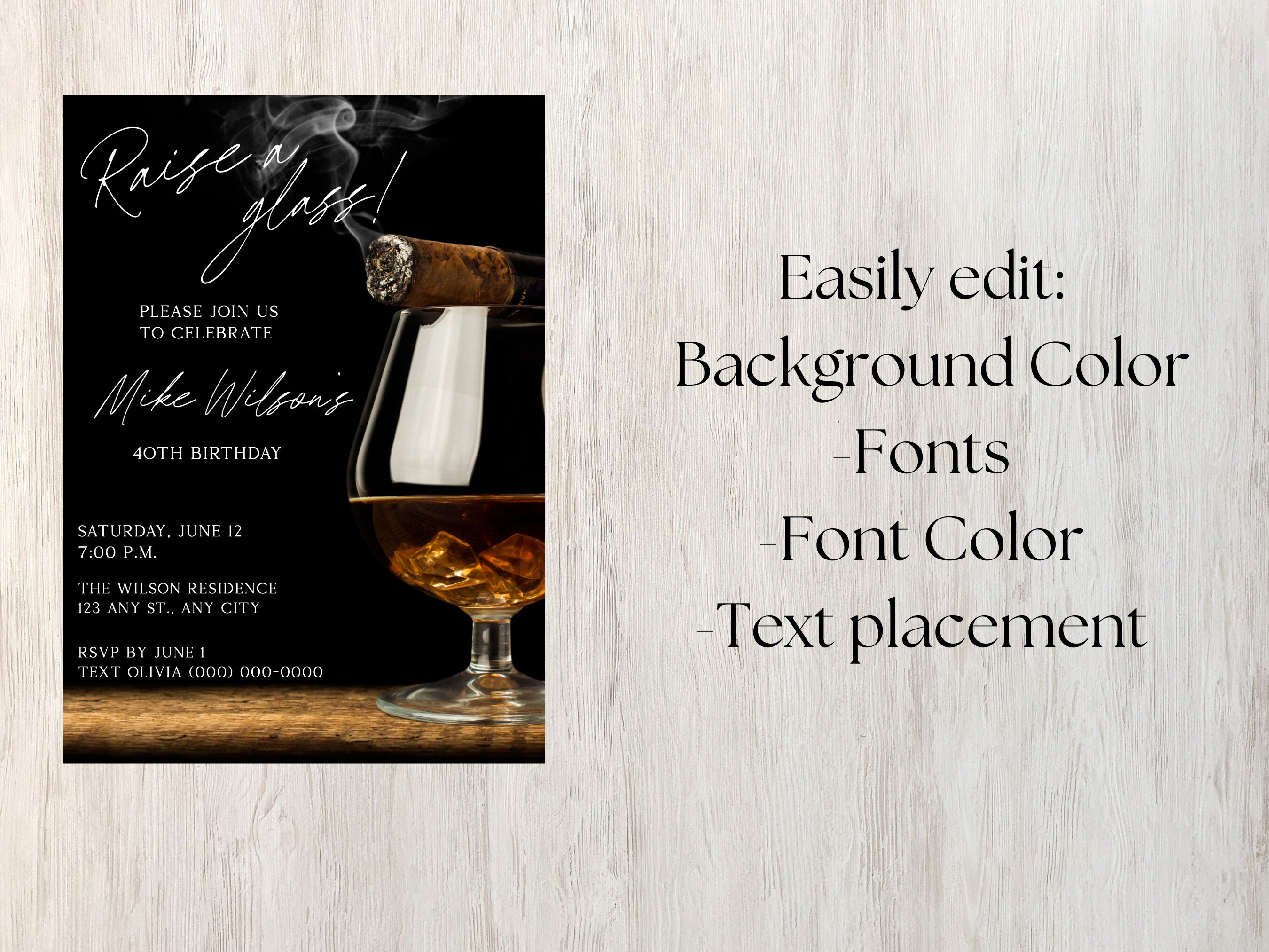 Whiskey & Cigars Birthday Invitation Template: Bourbon Retirement Party ...